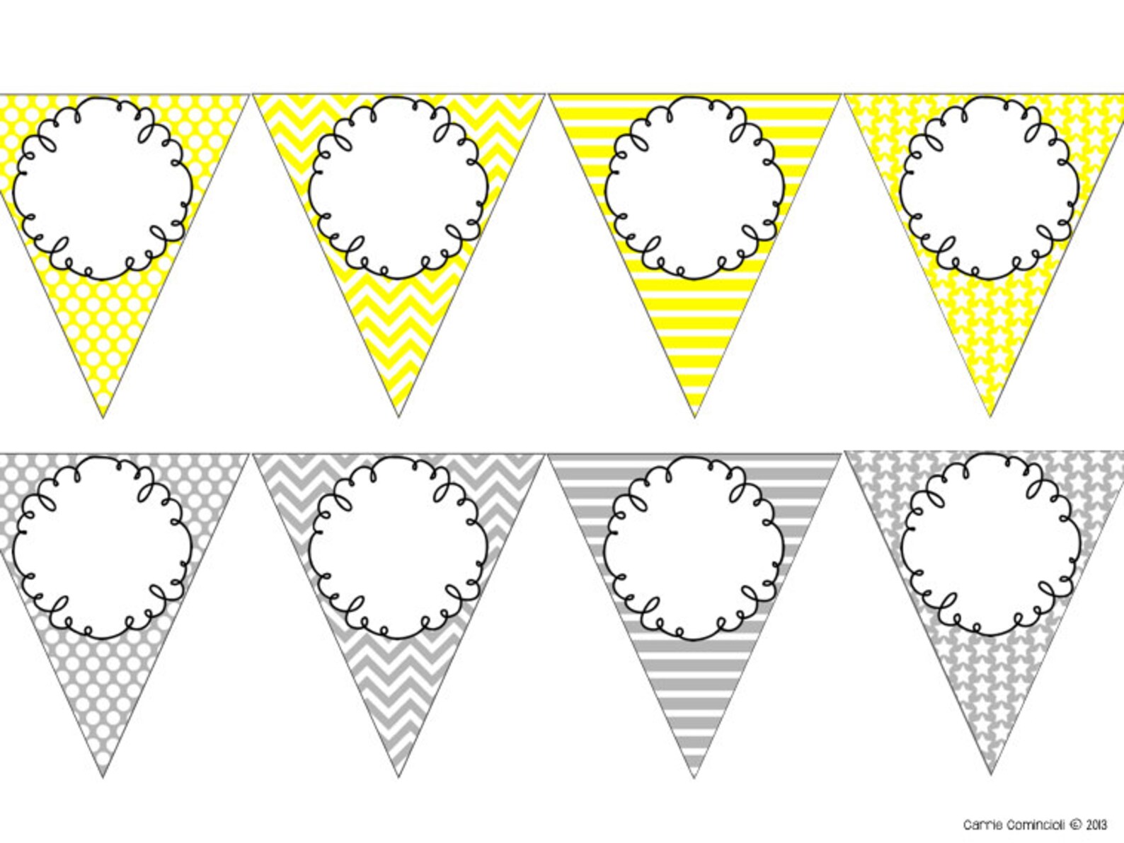 Alphabet and Number Bunting in Yellow and Gray With Polka Dots, Stripes ...
