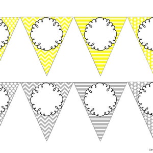 Alphabet and Number Bunting in Yellow and Gray With Polka Dots, Stripes ...