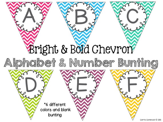 Bright and Bold Chevron Alphabet and Number Bunting | Etsy