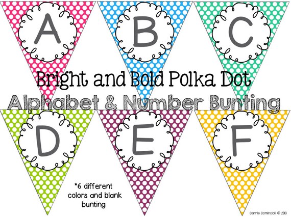 Bright and Bold Polka Dot Alphabet and Number Bunting | Etsy
