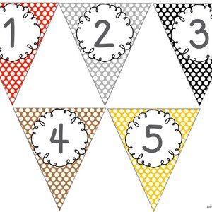 Alphabet and Number Bunting in Red, Gray, Black, Brown, and Gold Polka ...