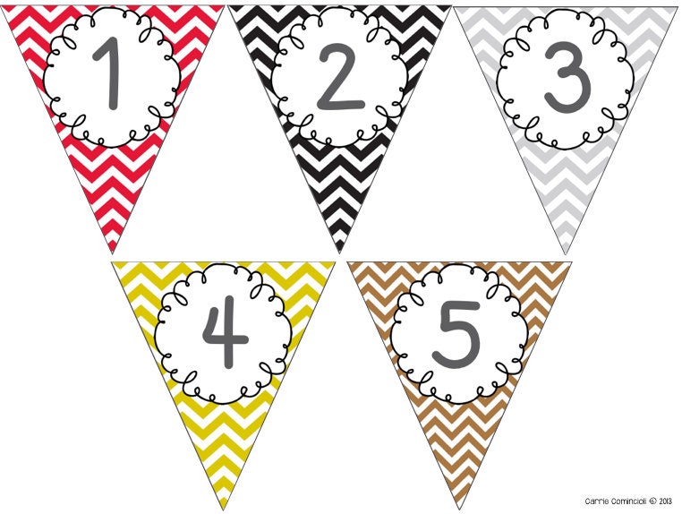 Alphabet and Number Bunting in Red, Gray, Black, Brown, and Gold ...