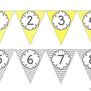 Alphabet and Number Bunting in Yellow and Gray With Polka Dots, Stripes ...