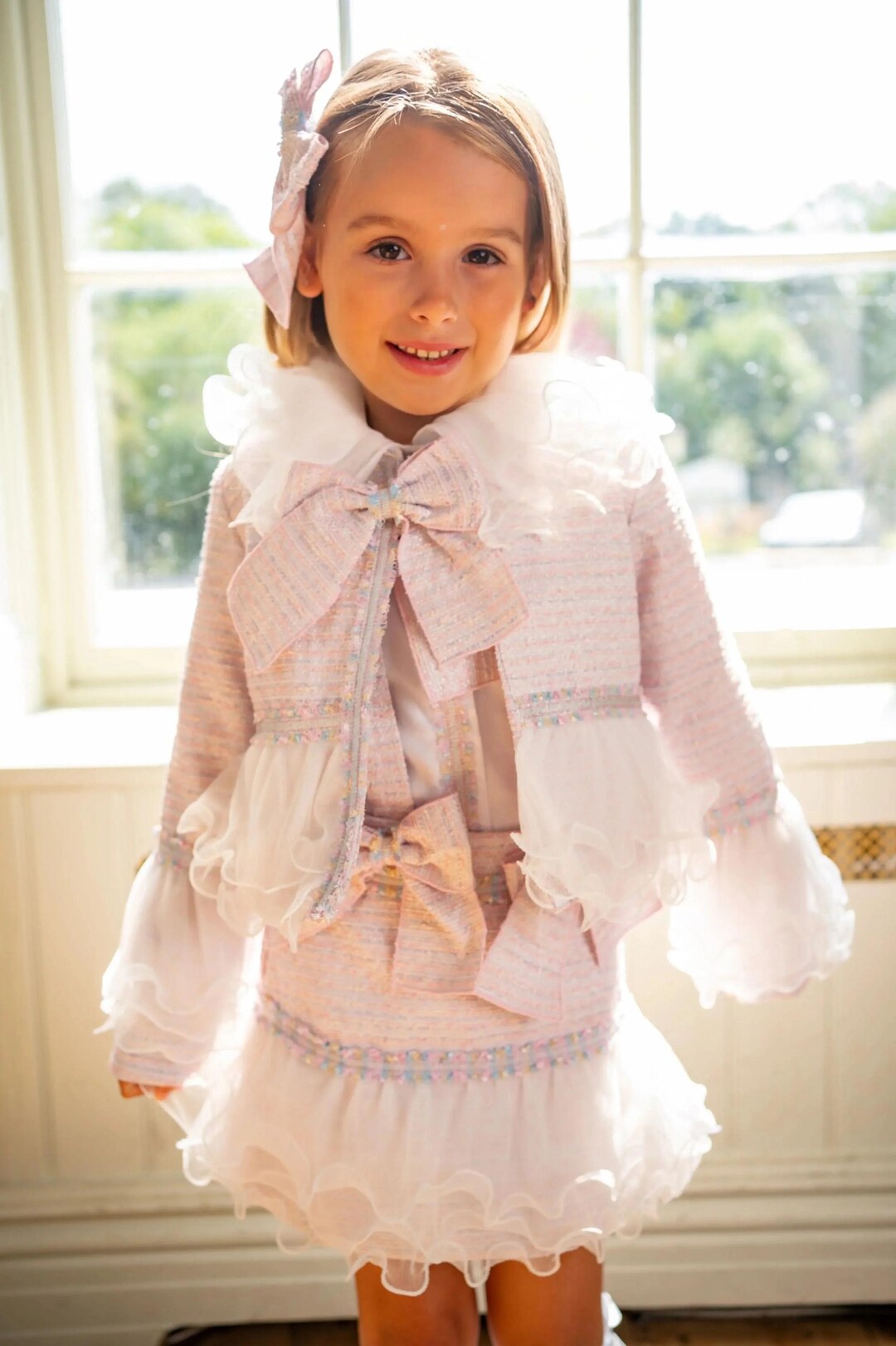 Aw25 Naxos Girls Pink Tweed Blazer & Pinafore Set - Etsy