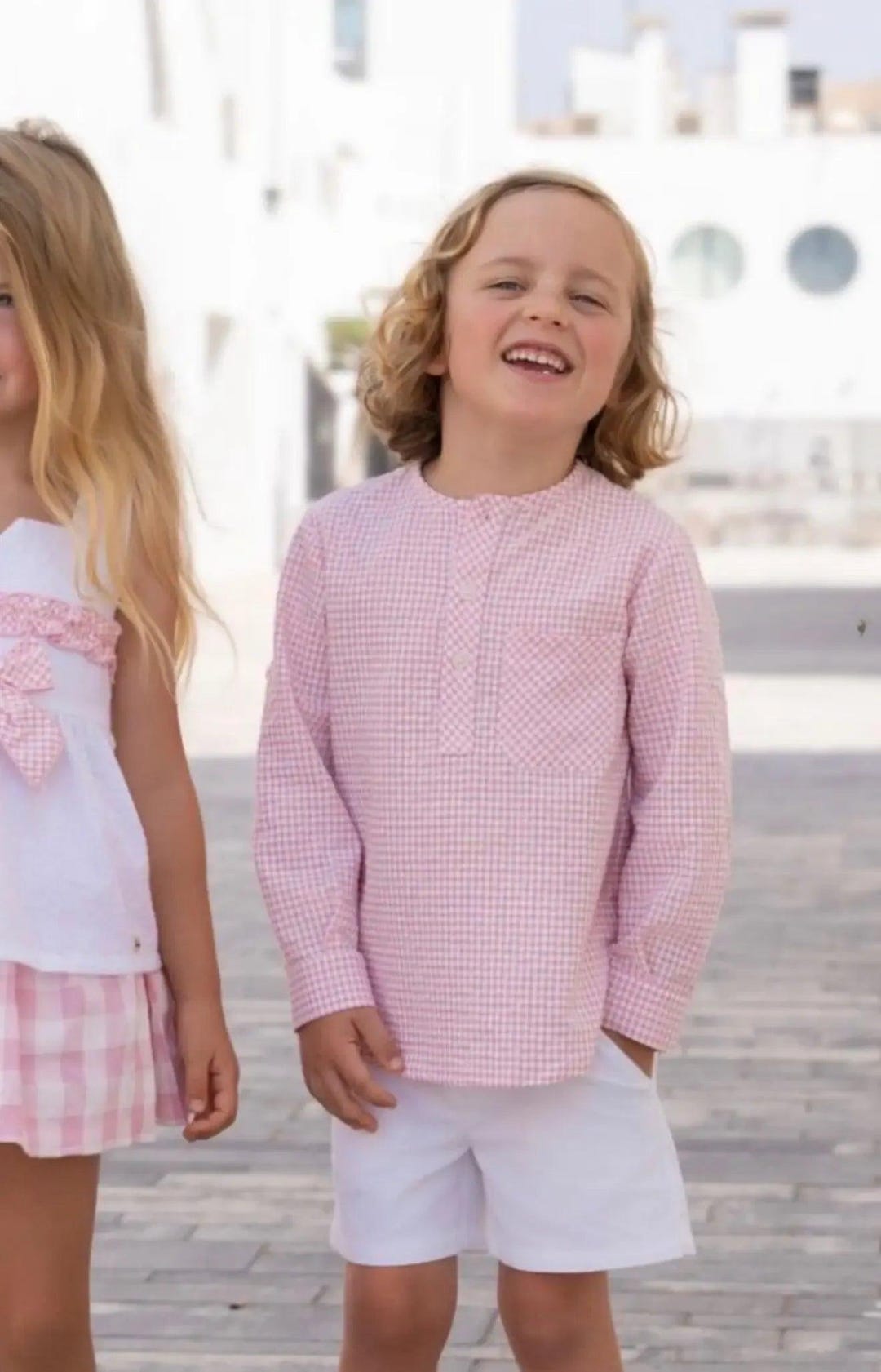 Miranda Boys Pink & White Check Shirt Shorts - Etsy