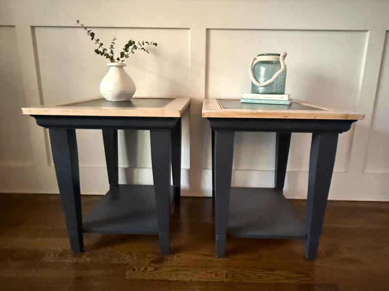 Custom Refinished Solid Wood End Tables – Modern Two-tone Nightstands ...