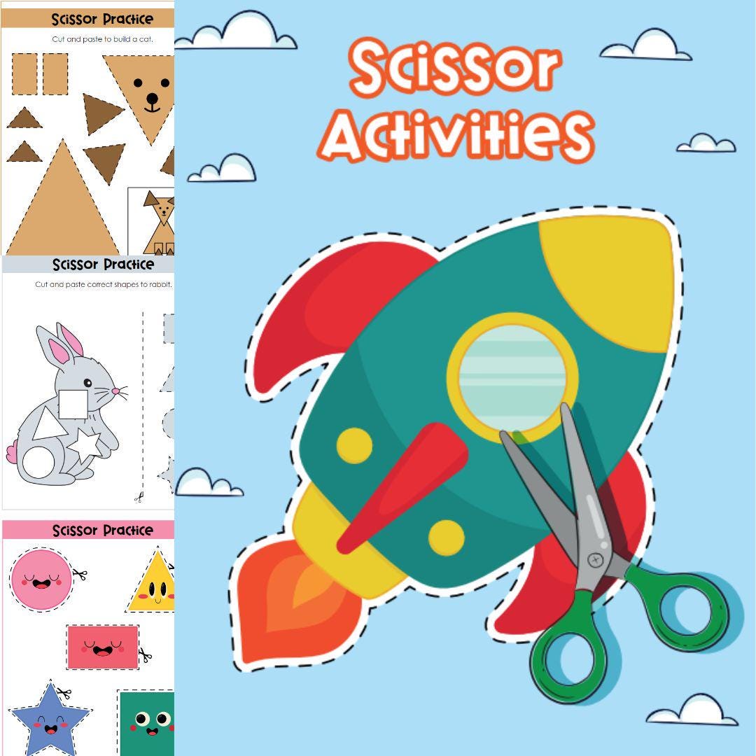 Preschool Scissor Skills Practice Sheets, Fine Motor Cutting Activities ...