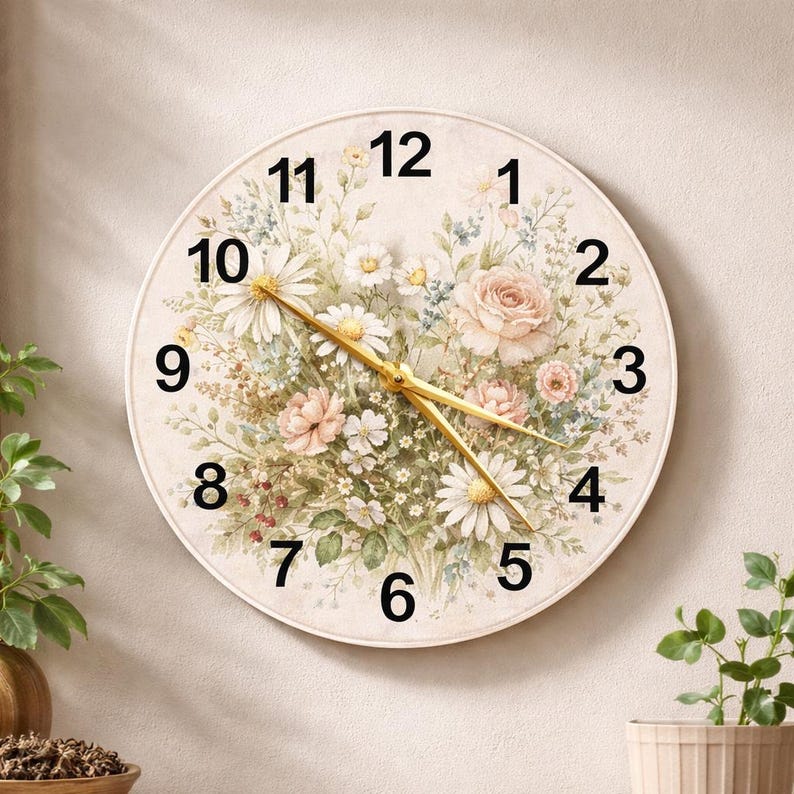 Cottagecore Wildflower Glass Clock – Floral Print Wall Accent for ...