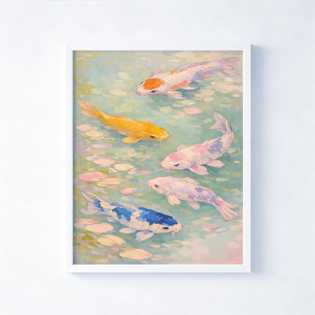 Pastel Koi Fish Wall Art Print, Soft Watercolor Pond Painting, Zen ...