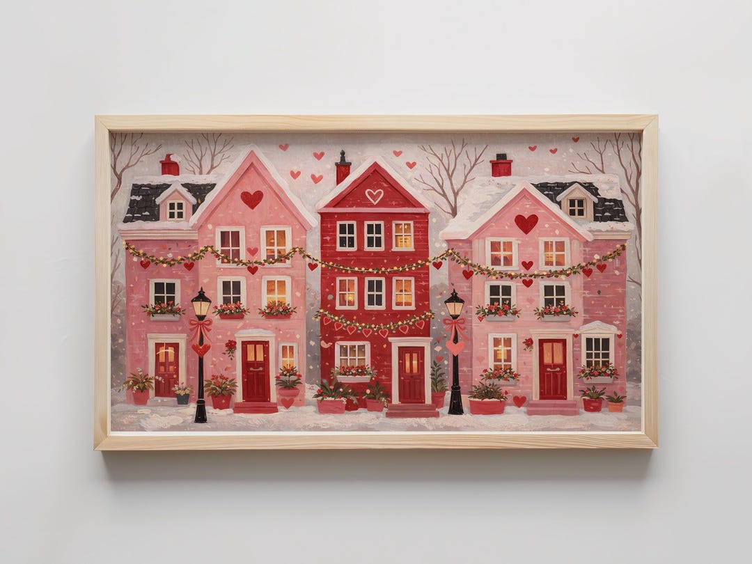 Cozy Valentine Village Frame TV Art Romantic Winter Town Wall Decor for ...