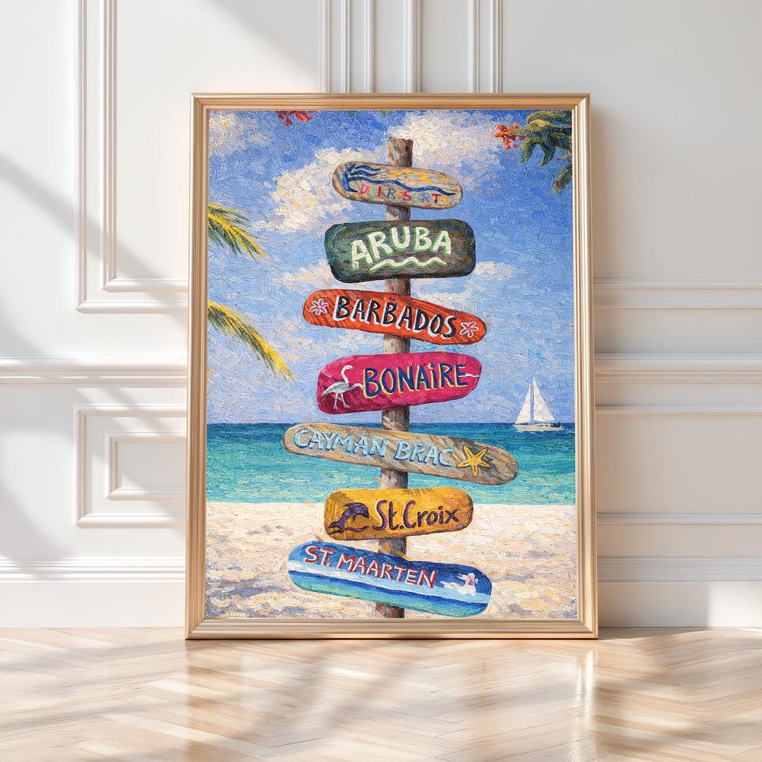 Beach Direction Sign Wall Art Tropical Island Decor Coastal Home Wall ...