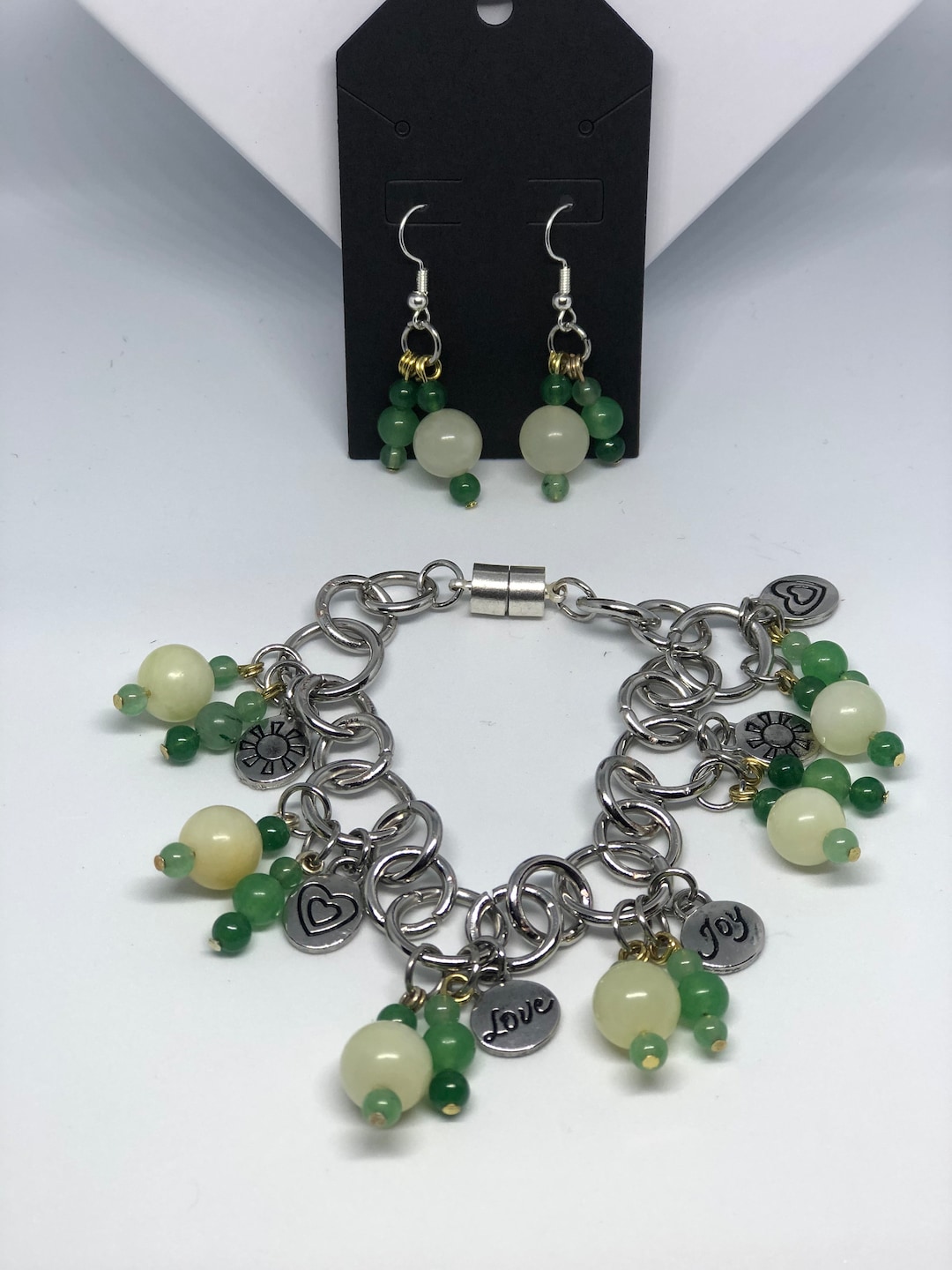 Adventurine, New Jade Jump Ring Charm Bracelet Set - Etsy
