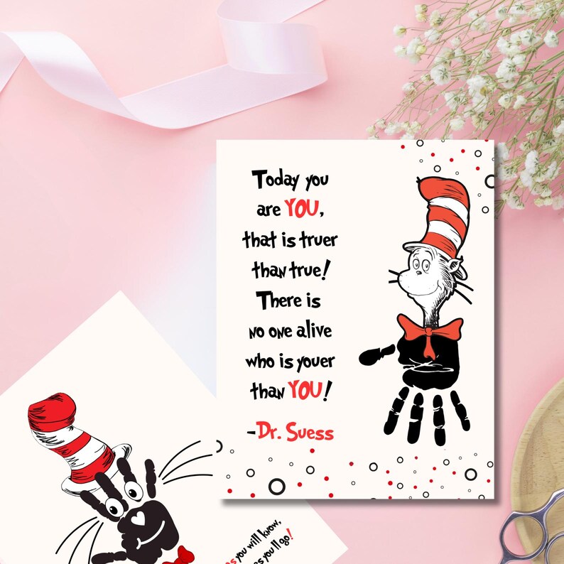2 IN 1 Editbale Canva Cat in the Hat Handprint Art Digital File, Dr ...