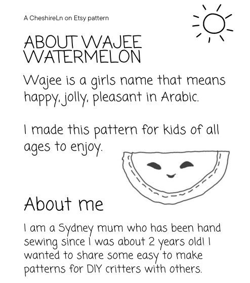Wajee Watermelon Downloadable Pattern PDF for DIY Handmade Felt ...