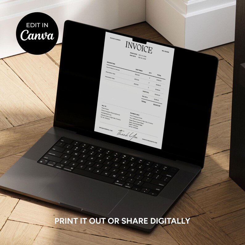 Invoice Template Editable Canva A4 for Small Business Freelancers ...
