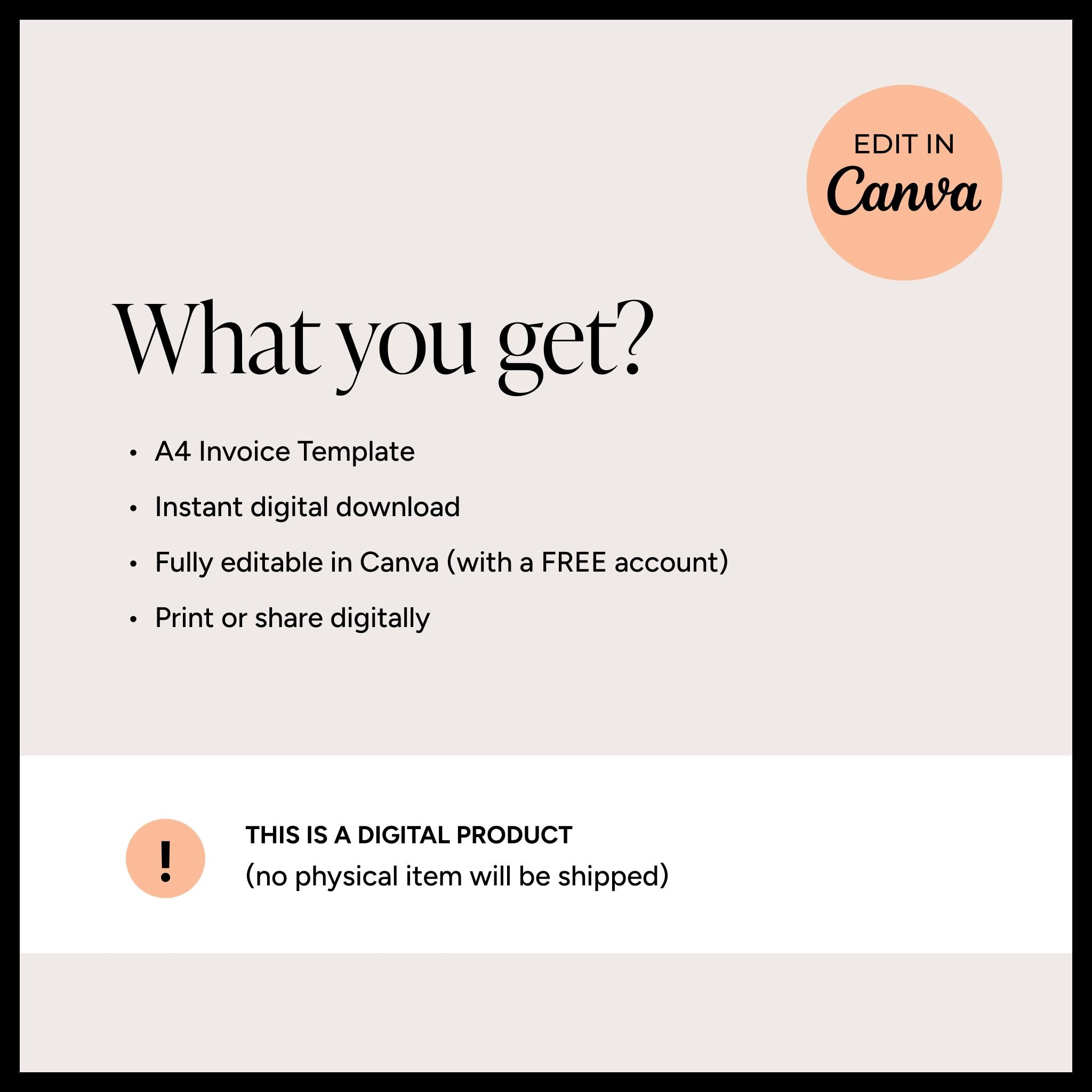 Invoice Template Editable Canva A4 for Small Business Freelancers ...