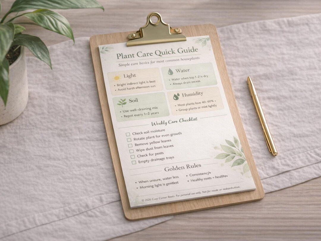 Houseplant Care Guide Printable, Indoor Plant Care Cheat Sheet ...