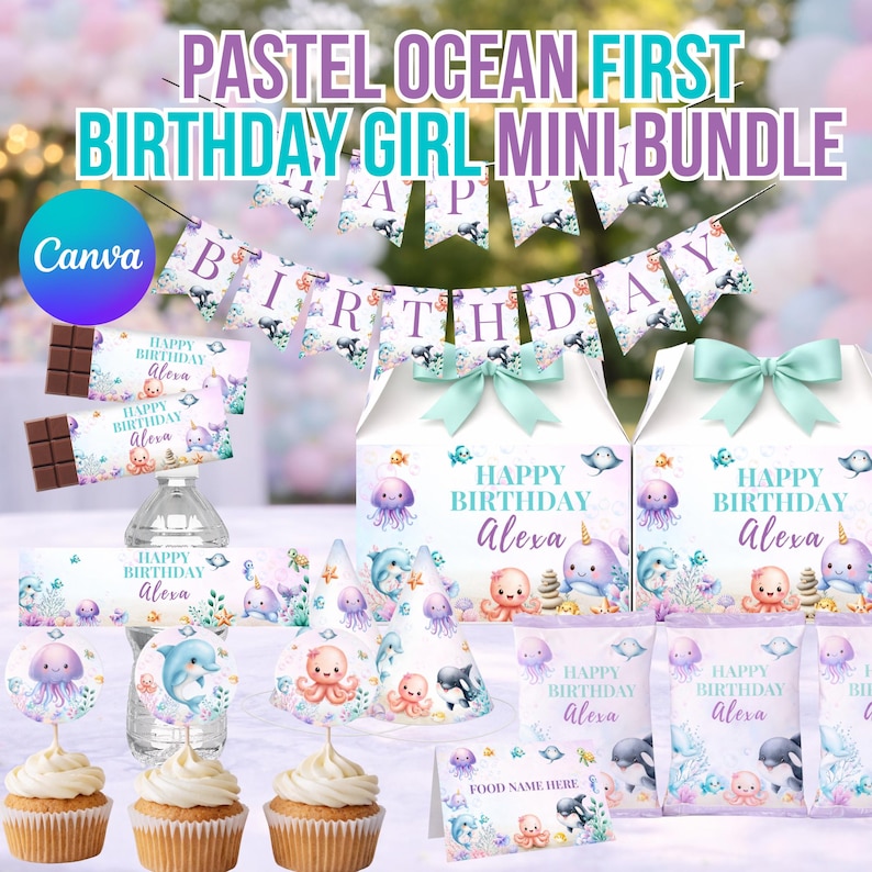 Pastel Ocean First Birthday Girl Mini Bundle | Under the Sea Party ...
