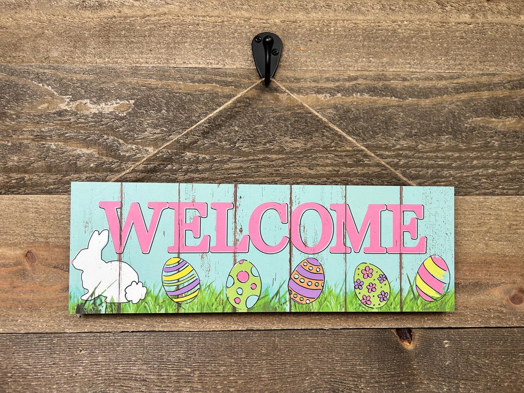 Easter Welcome Sign – Bunny, Eggs, Spring Porch Decor (15x5 Inch) - Etsy