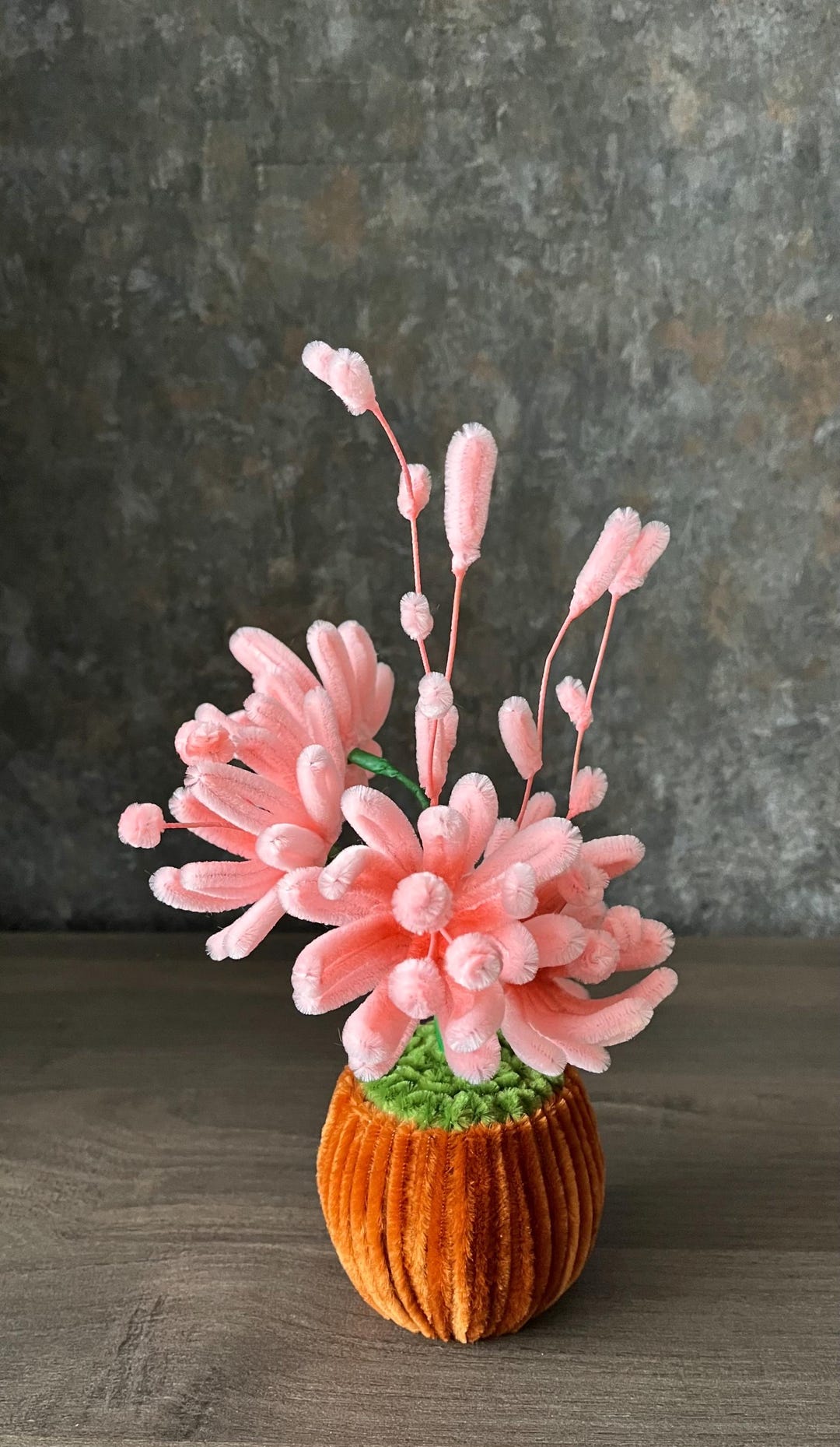 Handmade Soft Blush Pink Chenille Flower in Pot – Everlasting Floral ...
