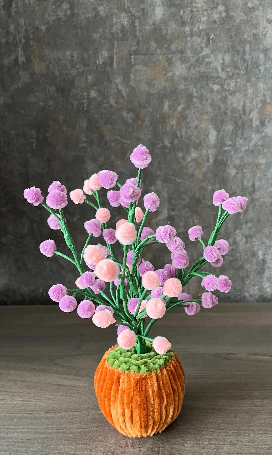 Handmade Pastel Berry Chenille Flower Bouquet in Pot – Everlasting ...