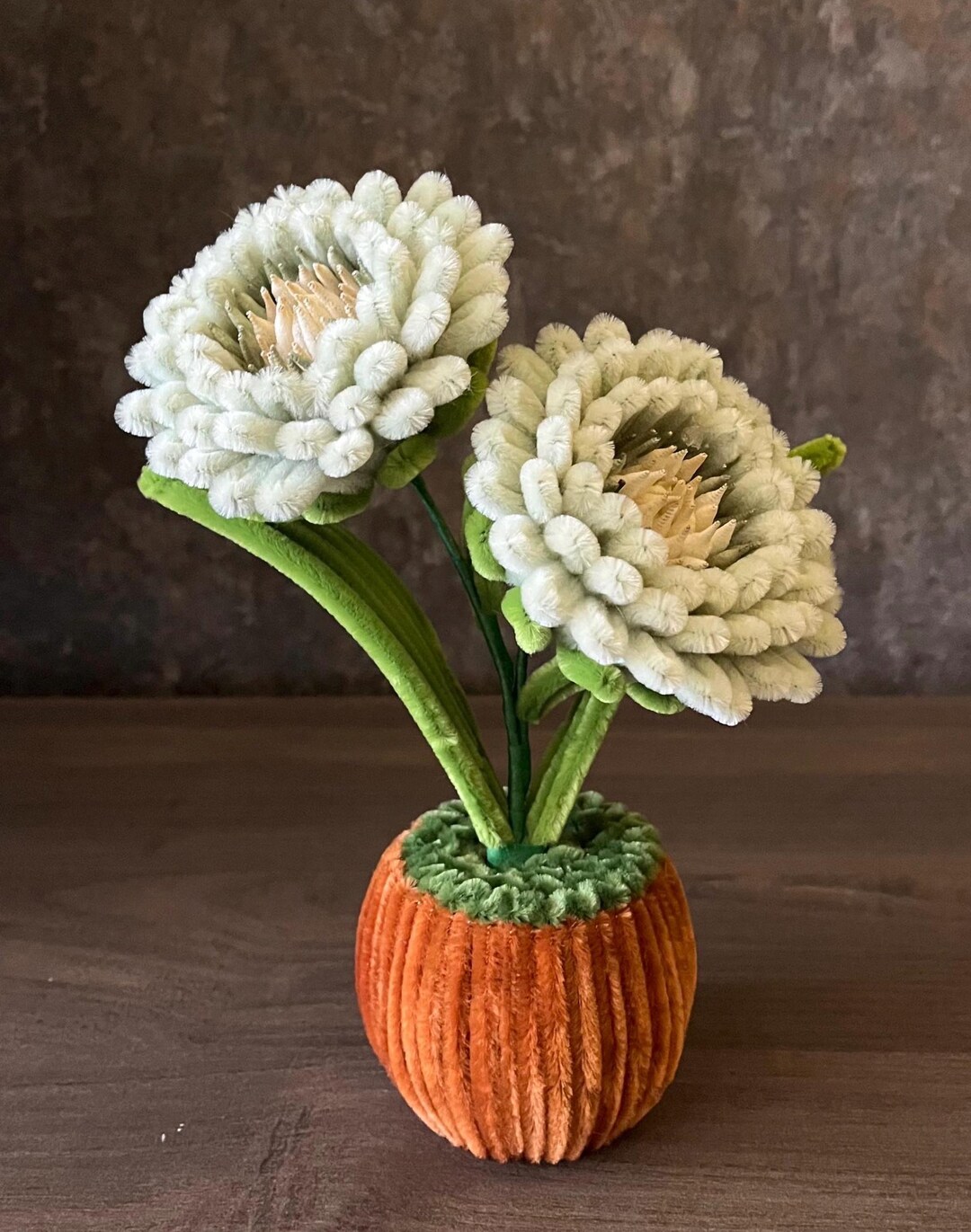 Handmade Muted Chenille Flower in Pot – Everlasting Floral Desk Decor ...
