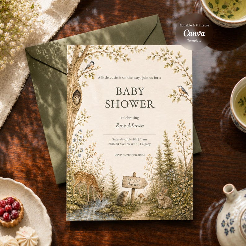 Forest Animal Baby Shower Invite Template | Woodland Garden Editable ...