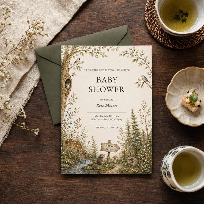 Forest Animal Baby Shower Invite Template | Woodland Garden Editable ...
