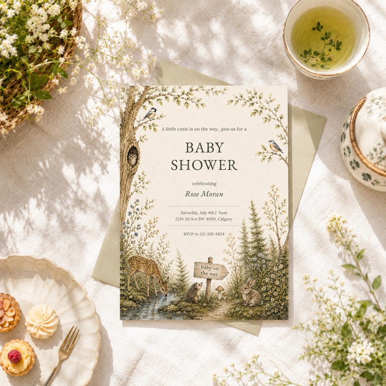 Forest Animal Baby Shower Invite Template | Woodland Garden Editable ...