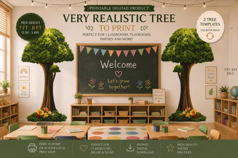 Realistic Printable Tree Template | Large Classroom Decor (digital ...