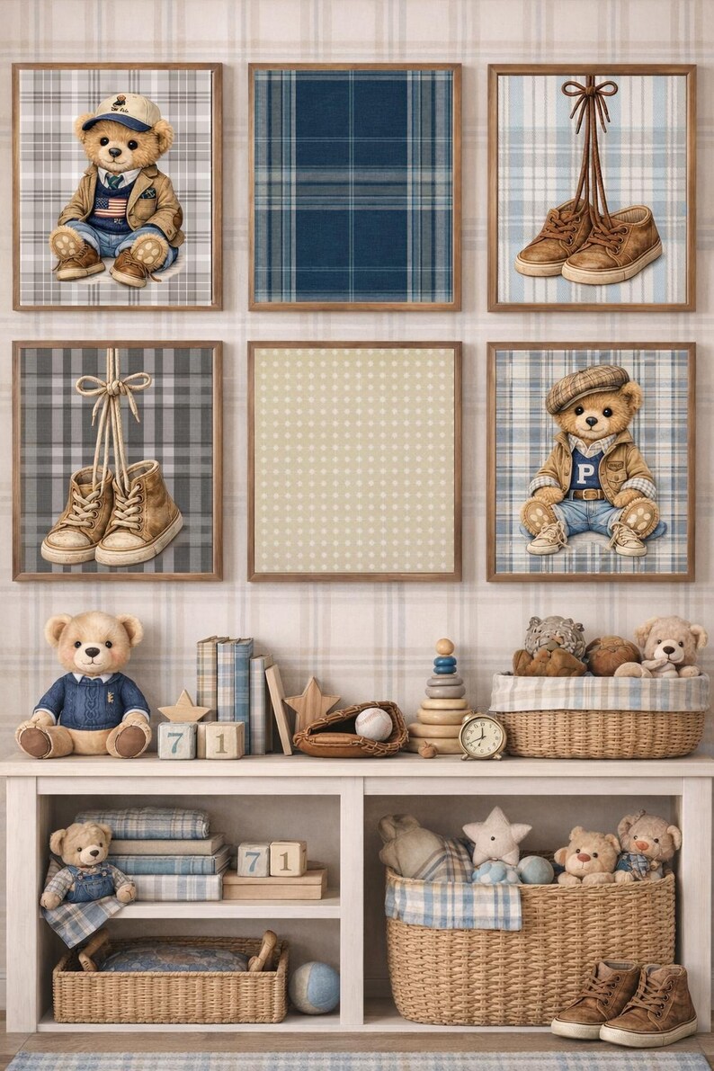 Classic Teddy Bear Baby Shower Decor – Vintage Nursery Art, Preppy Boy Party (digital Download ...
