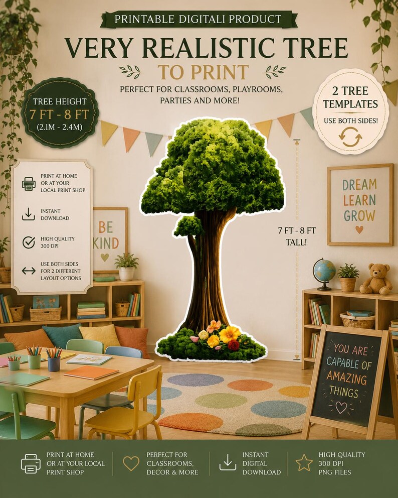 Realistic Printable Tree Template | Large Classroom Decor (digital ...