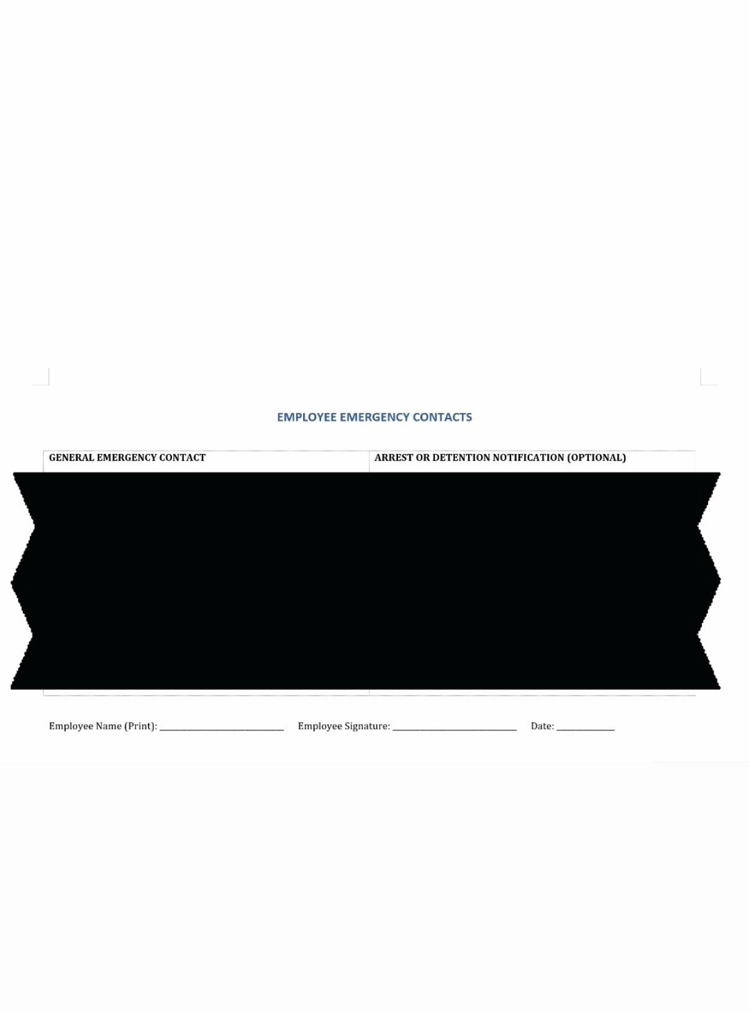California Employee Emergency Contact Form Template | Arrest or ...