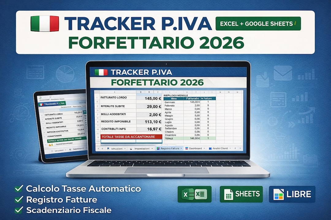 Flat-rate VAT Tracker 2026 Excel | INPS Tax Invoice Spreadsheet ...