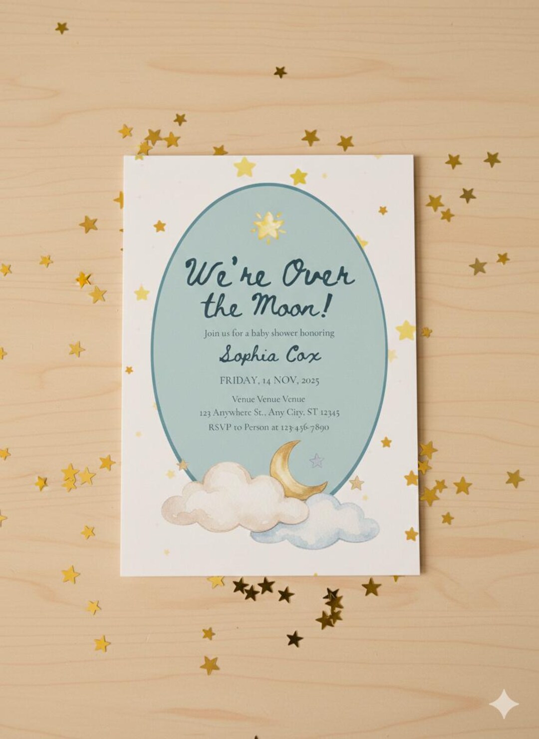 We're Over the Moon! Baby Shower Invitation | Editable Canva Template ...