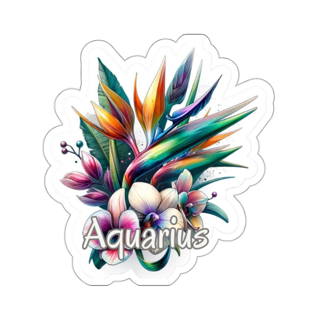 Aquarius Zodiac Flower Kiss-cut Stickers Astrological Signs & Botanical ...
