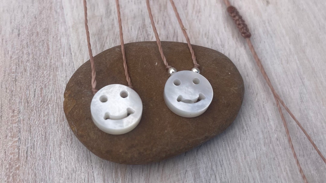 Mini- Mother of Pearl Smiley Face / Cording Necklace / Waterproof and ...
