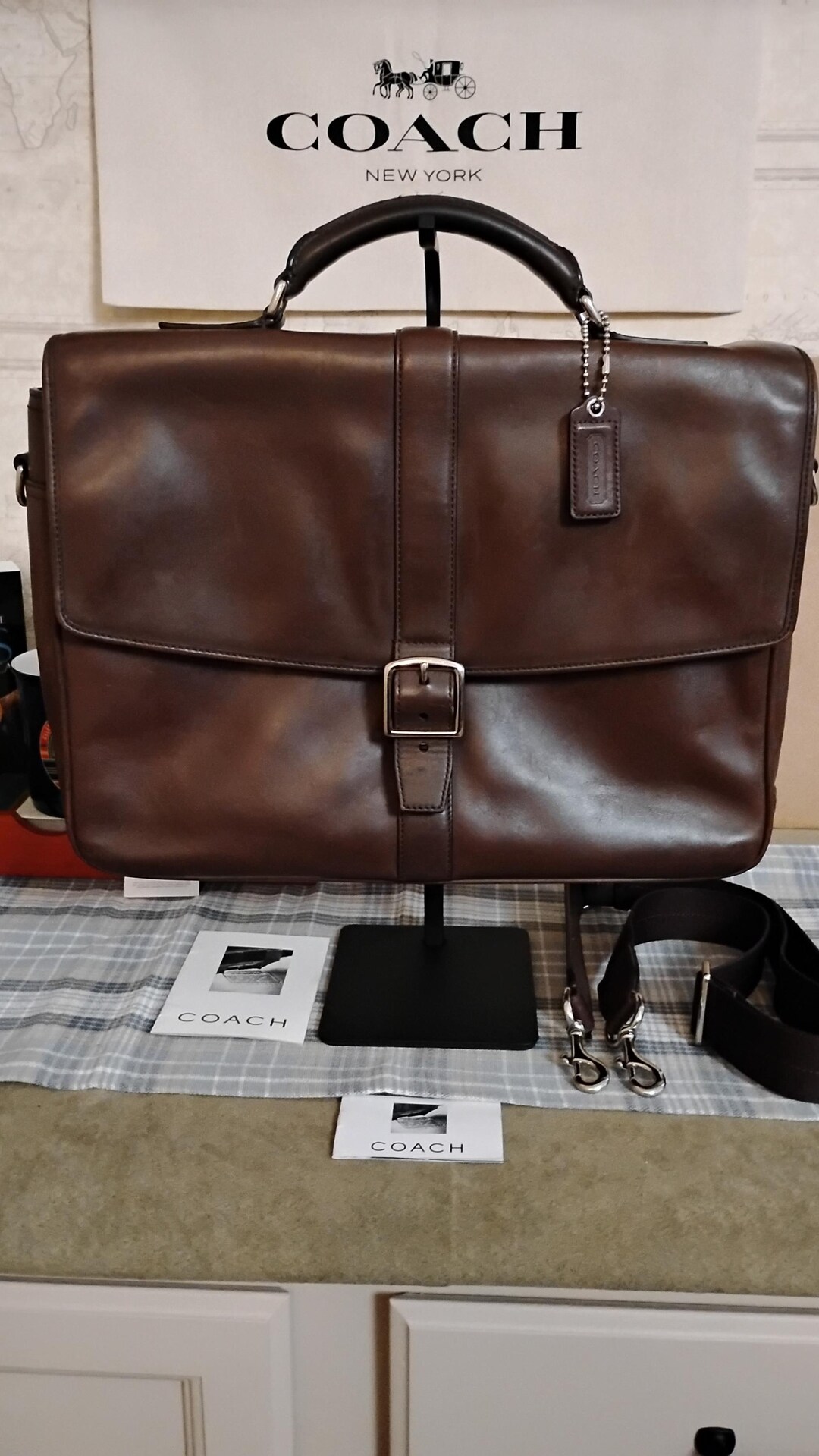 Coach Lexington Leather Flap Business Brief Mahogany Silver Style ...