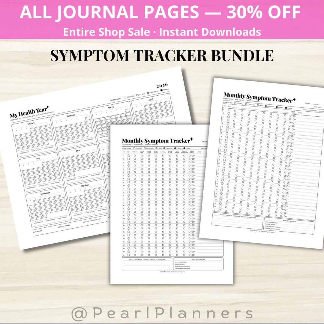Symptom Tracker BUNDLE - PRINTABLE Monthly + Annual - Chronic Pain ...