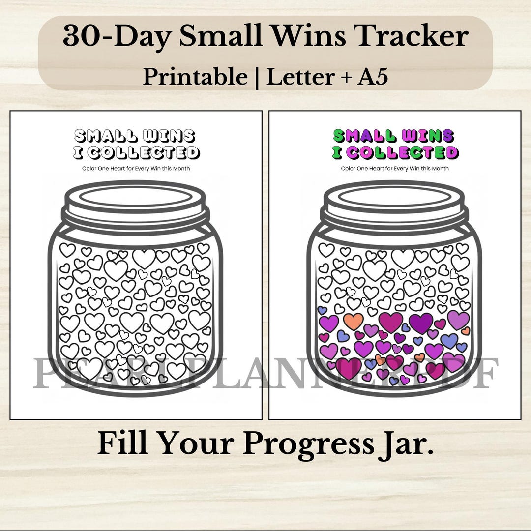 Small Wins Tracker - PRINTABLE Journal Page - Progress Jar - Monthly ...