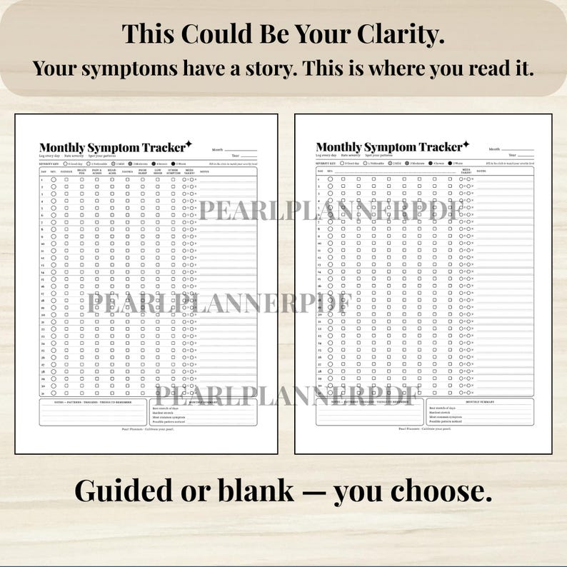 Symptom Tracker BUNDLE - PRINTABLE Monthly + Annual - Chronic Pain ...