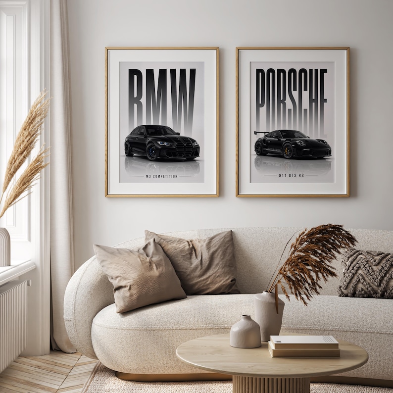 Luxury Car Poster Set, Black Supercar Wall Art, Minimal Automotive ...