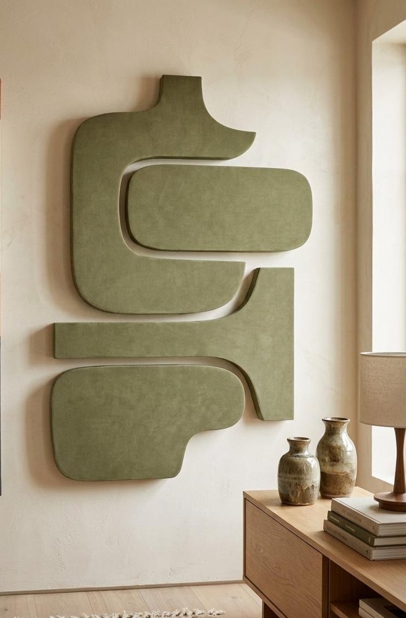 3D Organic Wall Sculpture, Textured Olive Green Abstract Panel, Modern ...