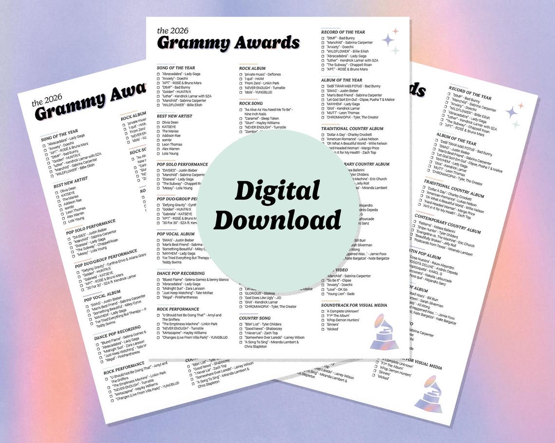 2026 Grammy Awards Ballot | Printable Instant Download - Etsy