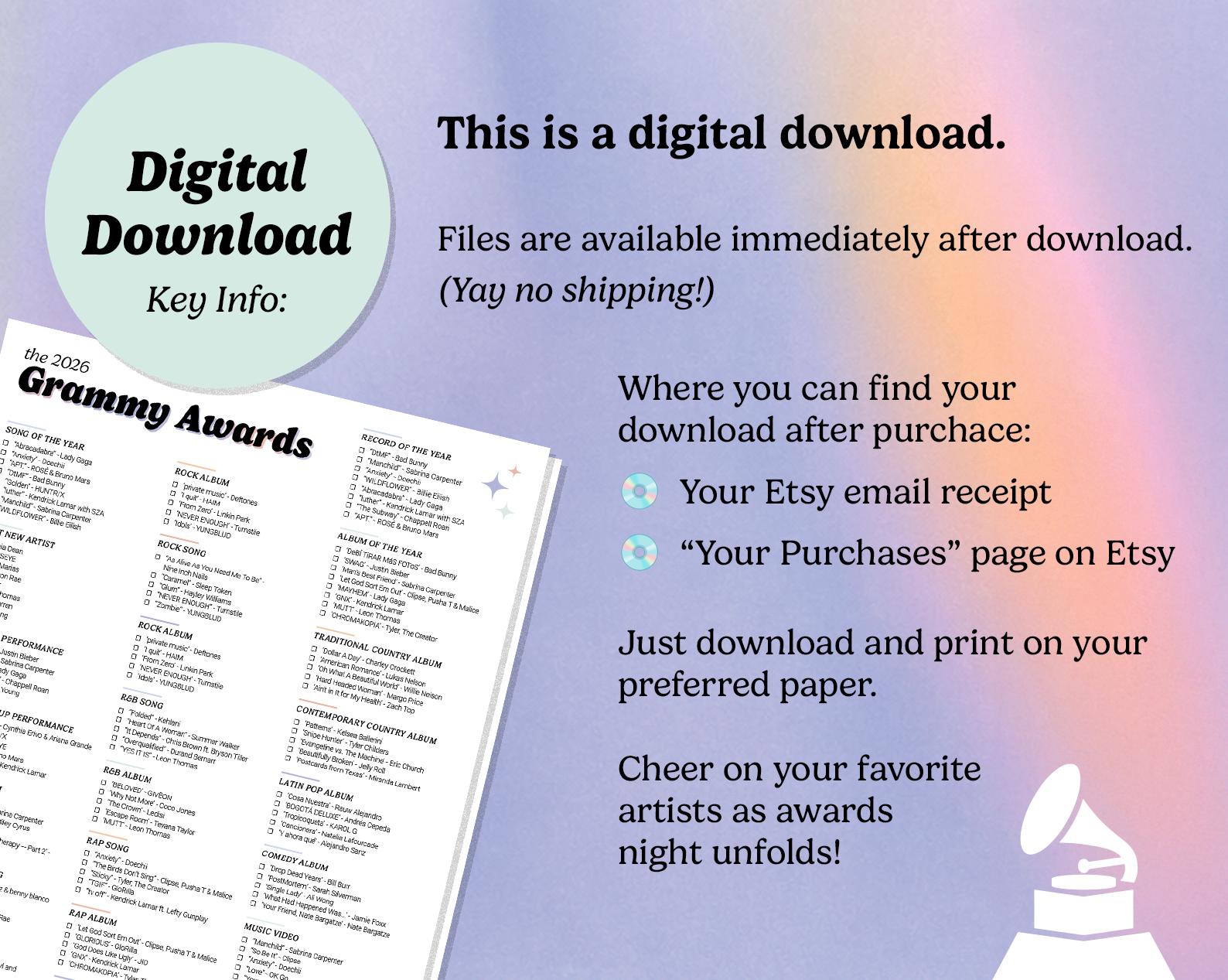 2026 Grammy Awards Ballot | Printable Instant Download - Etsy