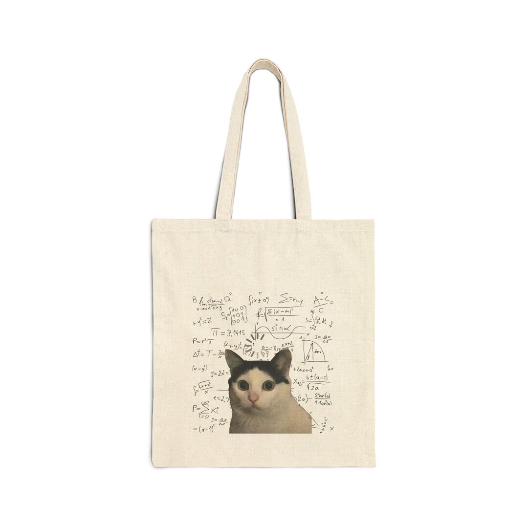Confused Math Cat Tote Bag | Canvas Cat Illustration, Math Equations ...