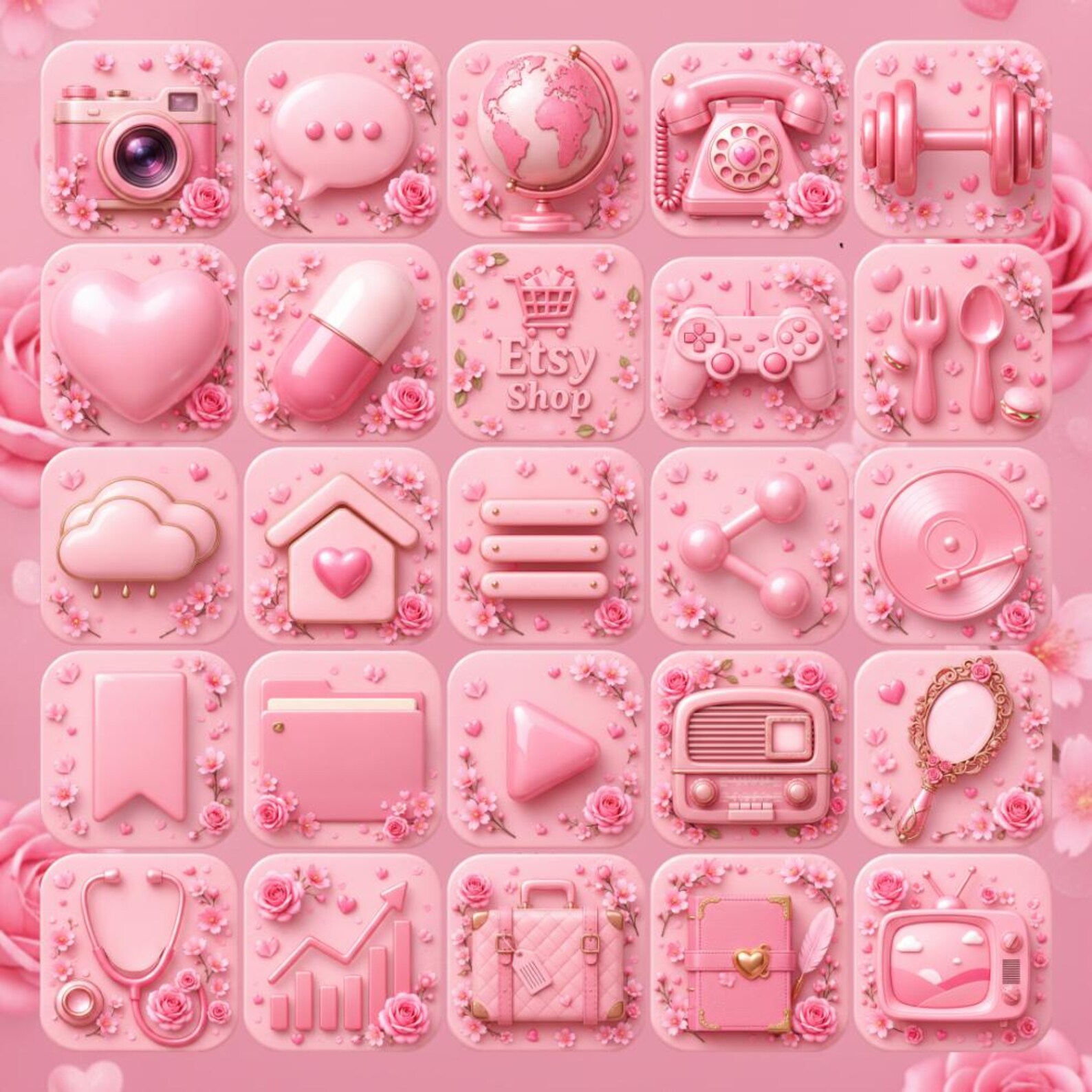 Blossom Pink App Icons Pack | 270+ Floral Icons, Wallpapers (digital ...