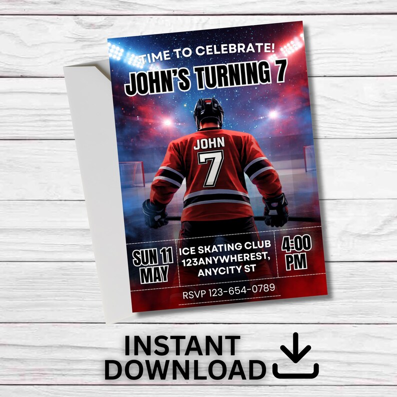 Ice Hockey Birthday Party Invitation, Printable Digital Invite, Hockey ...