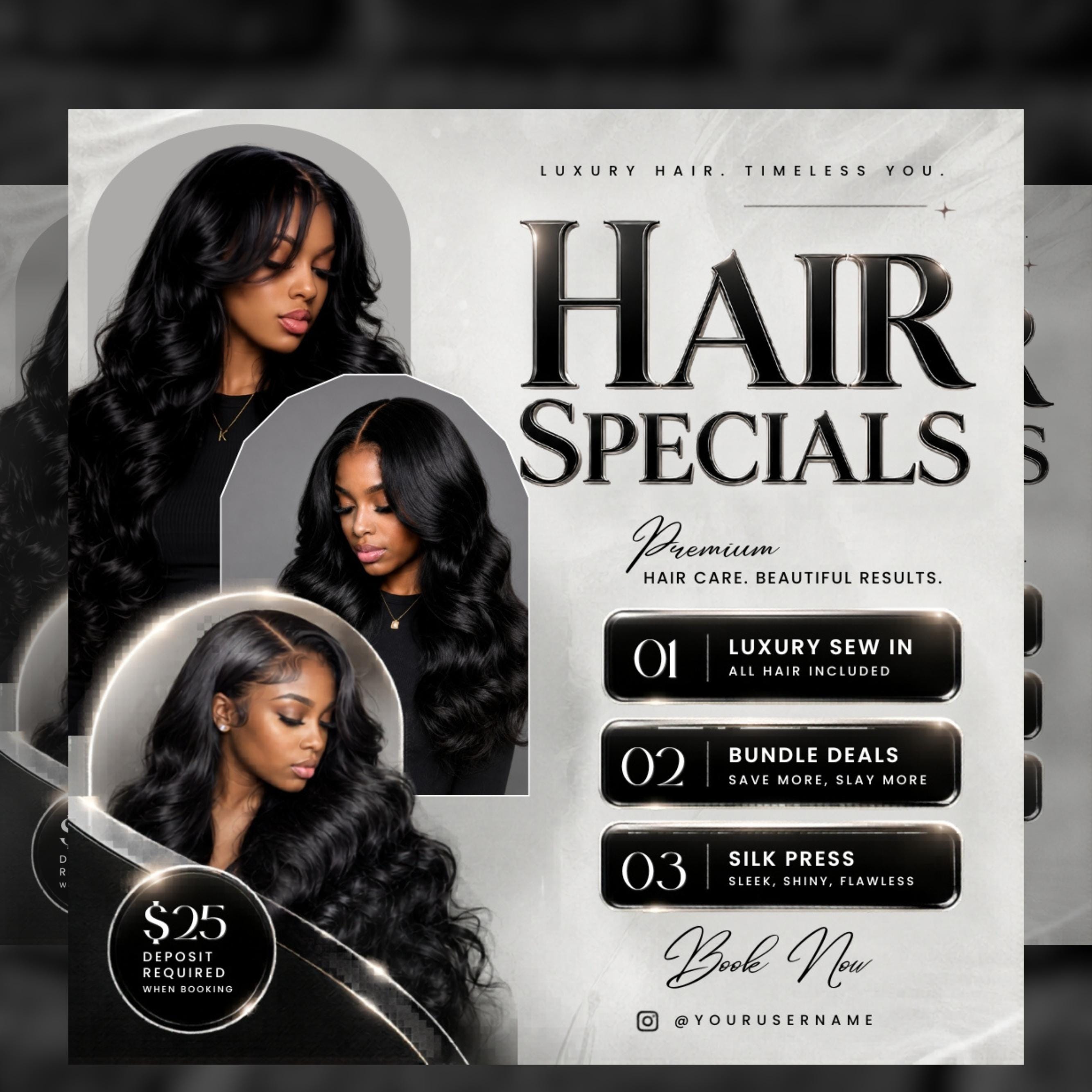 Hair Specials Luxury Flyer Template | Editable Salon Promo Canva ...