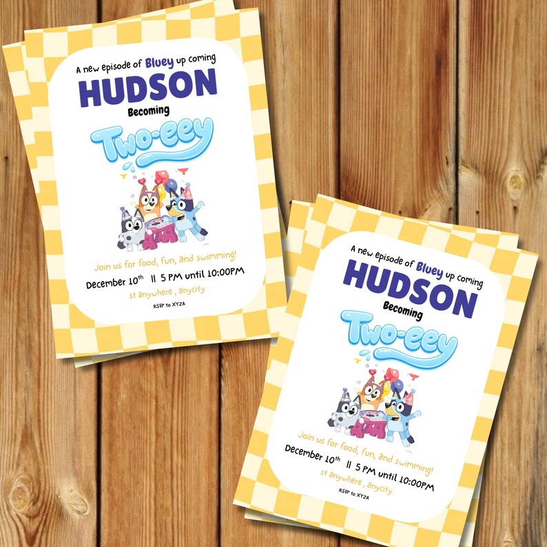 Bluey Birthday Invitation Twoey Theme Kids Party Invite, All Ages ...